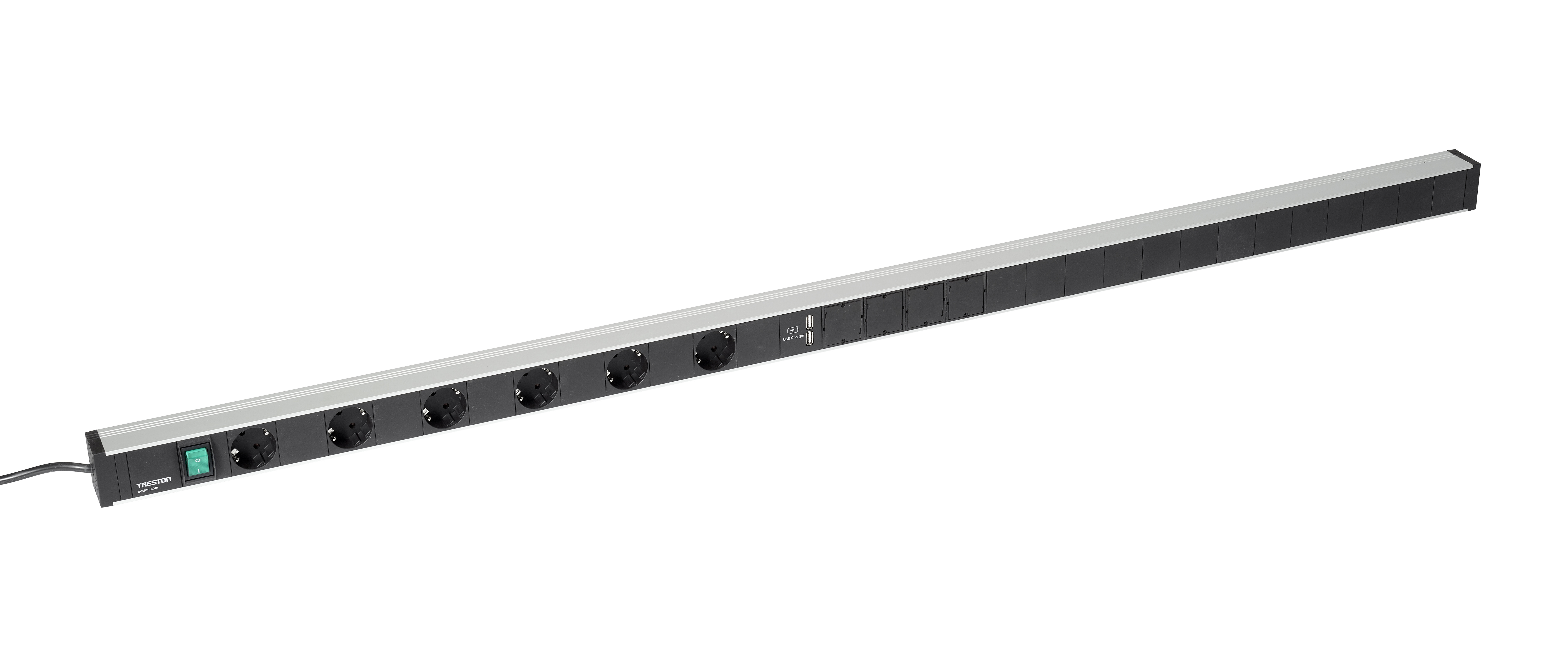 Power rail 1400mm, 6 sockets+switch+2xUSB | Treston
