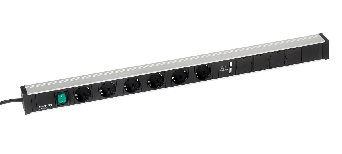 Power Rail 836mm 6 Sockets Switch 2xusb Treston