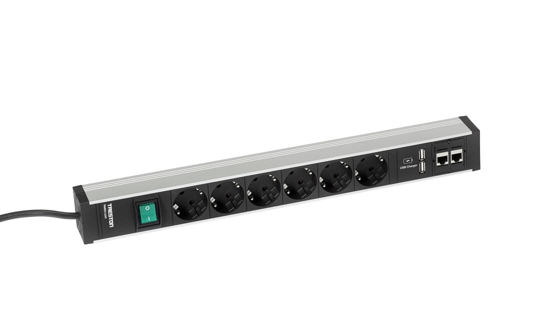 Power rail 468, 6 sockets + switch + 2xUSB + 2xCAT6A | Treston