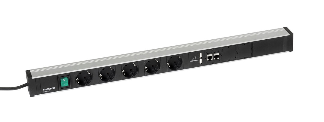 Power Rail 683mm 5 Sockets Switch 2usb 2xcat6a Treston
