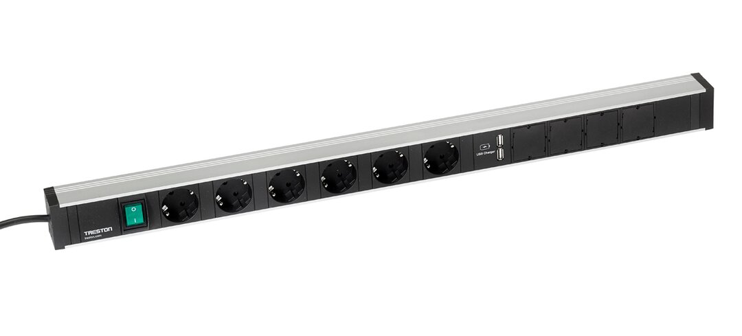 Power rail 836mm 6 sockets+switch+2xUSB | Treston